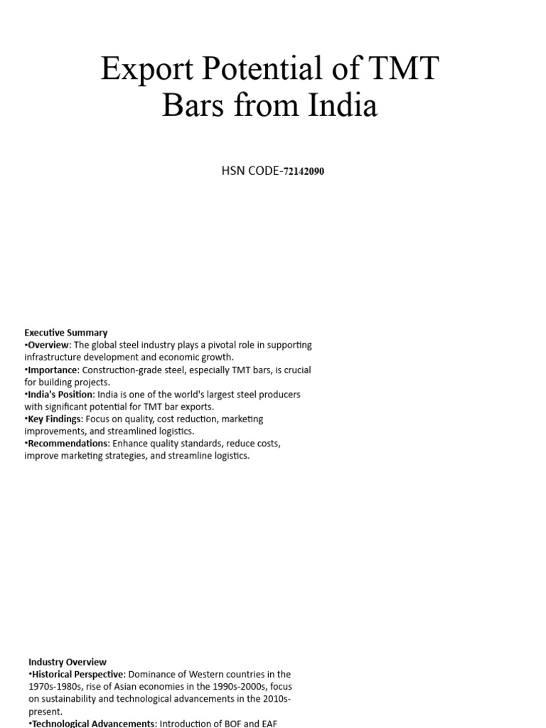 Export Potential of TMT Bars From India | PDF | Steel | Packaging And ...