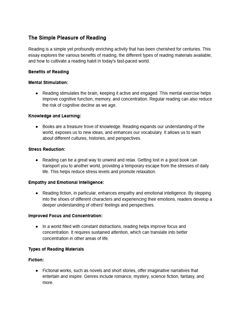 The Simple Pleasure of Reading | PDF | Empathy | Experience