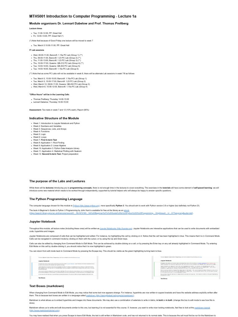 Week1a Notes Jupyter Notebook Pdf Python Programming Language Function Mathematics