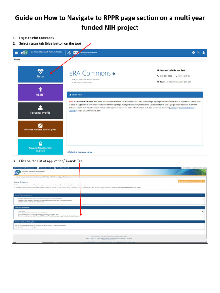 Guide On How To Navigate To RPPR Page Section On A Multi Year Funded ...