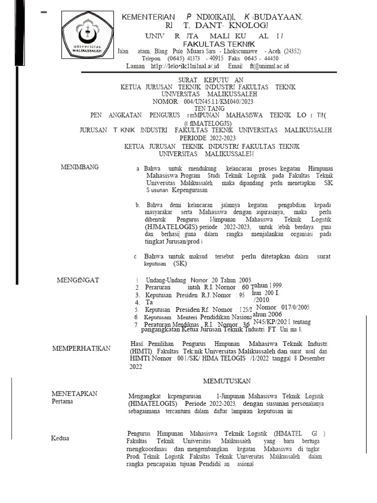 Surat Keputusan (SK) Himatelogis | PDF