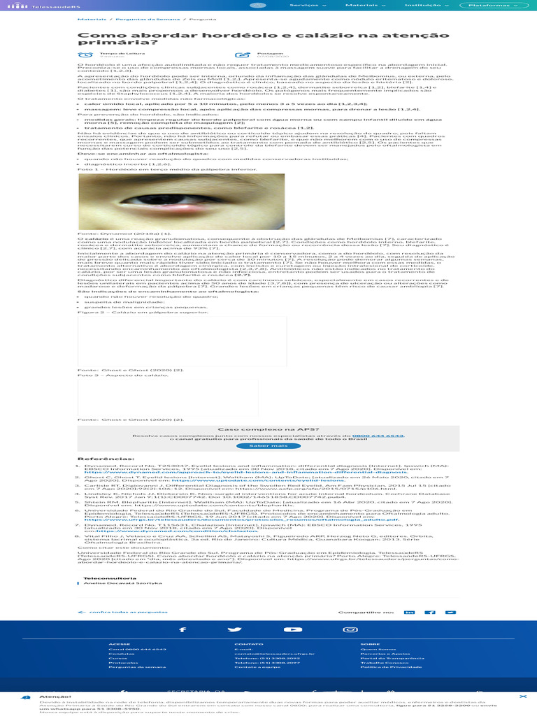 Como Abordar Hordéolo e Calázio Na Atenção Primária? | PDF | Dermatite ...