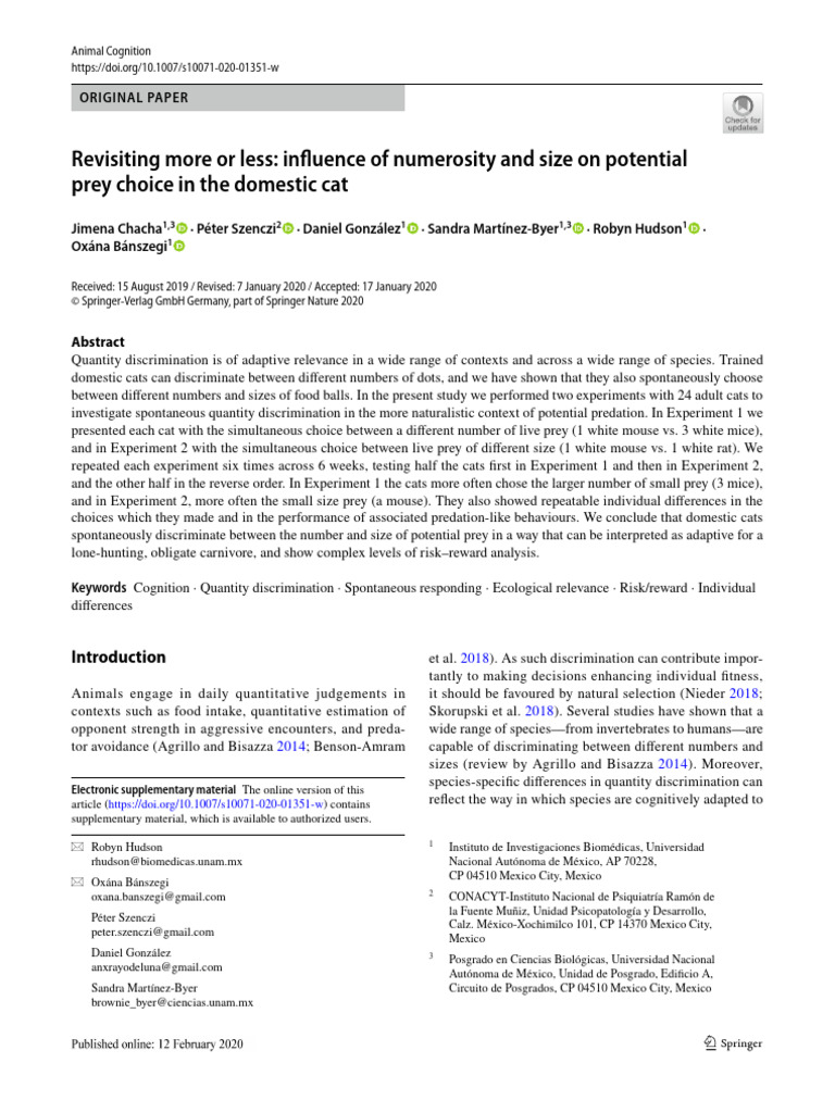 FELINO DOMESTICO - Revisiting More or Less - Infuence of Numerosity and ...