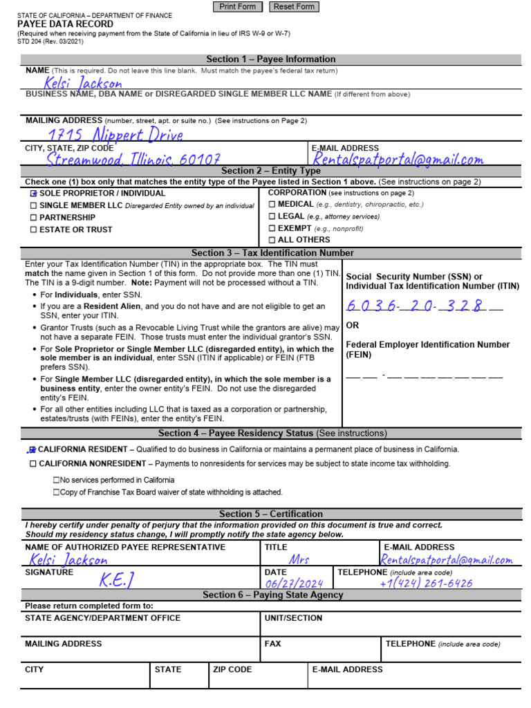 Form 204-PayeeDataRecord | PDF | Limited Liability Company | Social ...