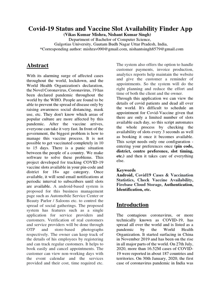 Covid-19 Vaccine Slot Finder App | PDF | Mobile App | Virtual Machine