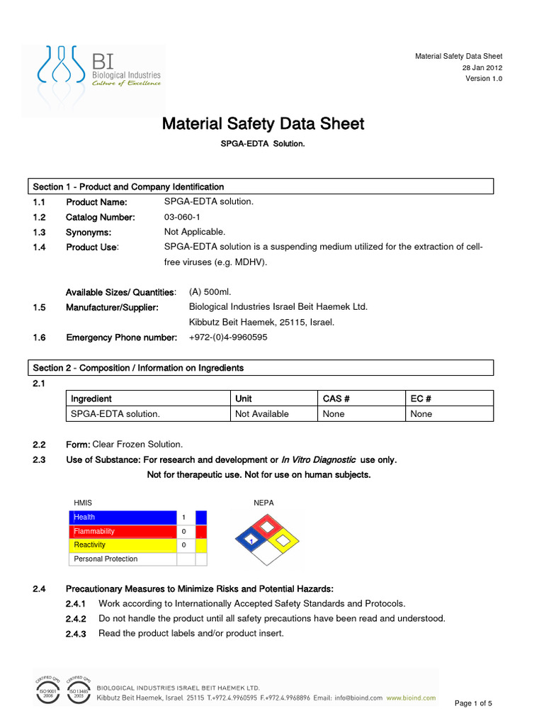 Spga Edta | PDF | Water | Occupational Safety And Health
