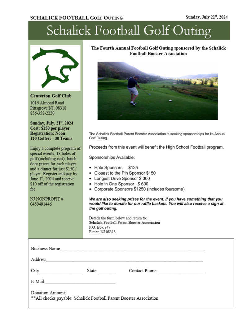 Schalick Football Golf Outing Sponsorships | PDF