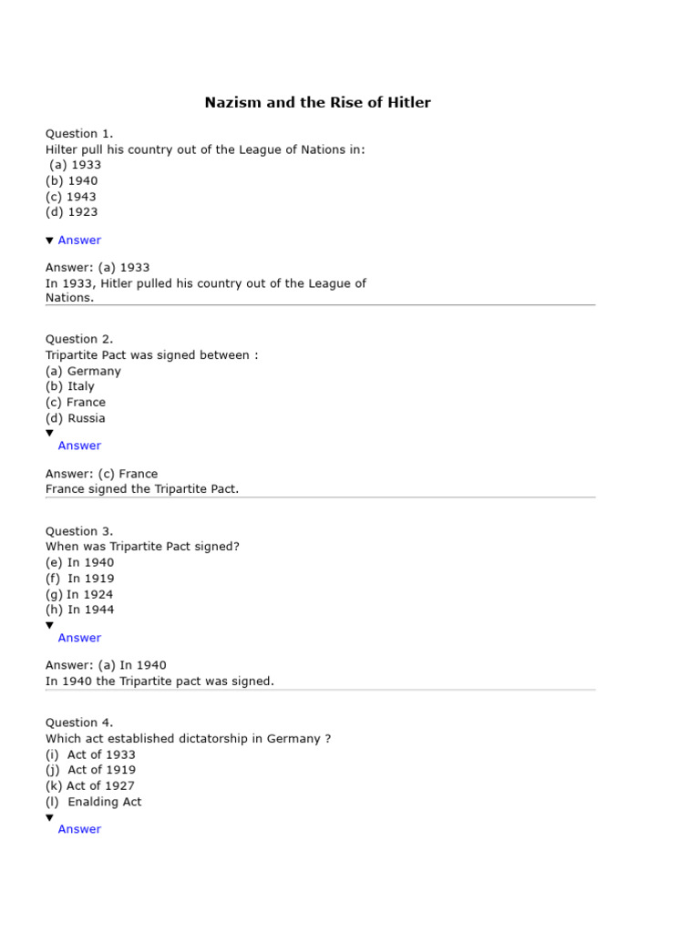 Mcqs Practice Histroy Ch-3class9 | PDF | Nazi Germany | Adolf Hitler