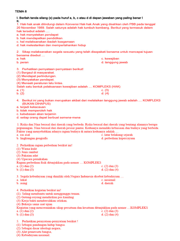 Soal Tema 6 Kelas 5 Semester 2 T.A 2022-2023 Mapel PPKN | PDF