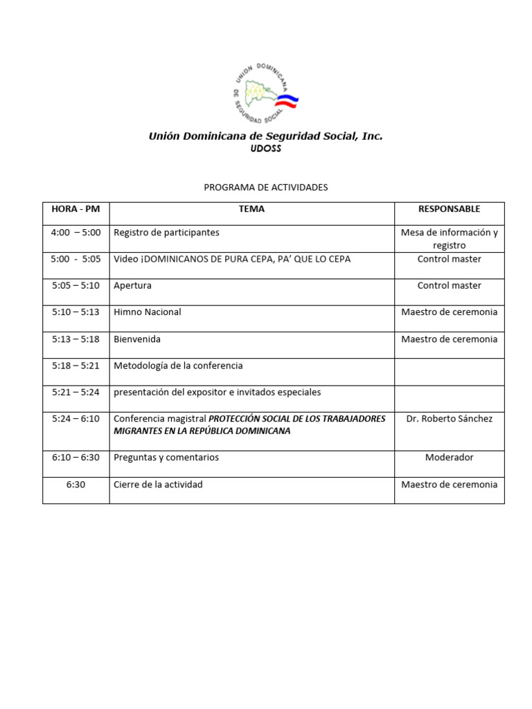 Programa de Actividades | PDF