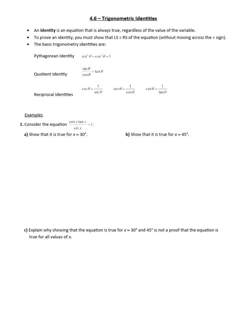 4.6 - Trigonometric Identities | PDF | Teaching Methods & Materials