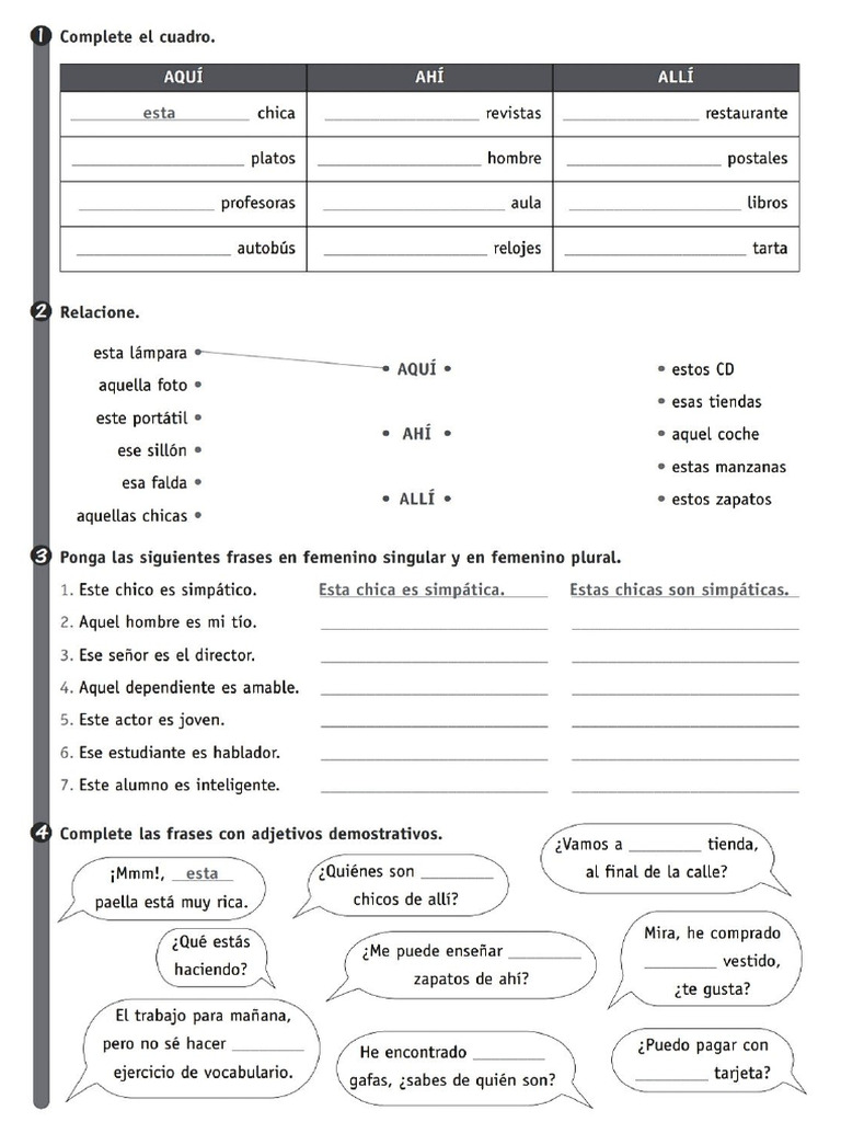 demostrativos ejercicios | PDF