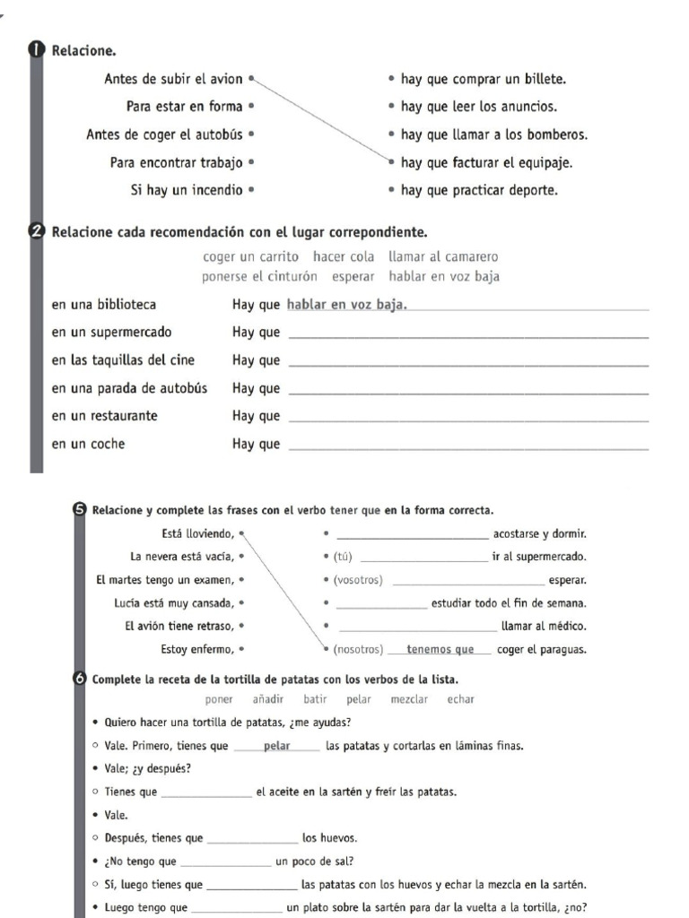 Tener Que, Hay Que Ejercicios | PDF