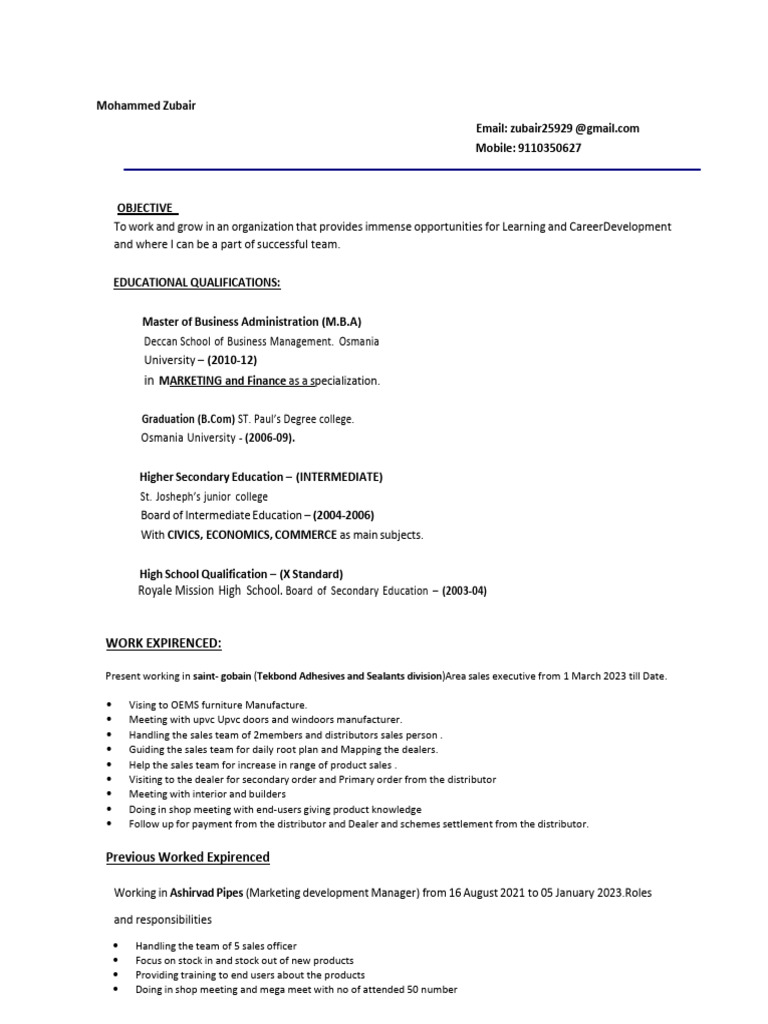 Resume Zubair | PDF Resume Zubair | PDF