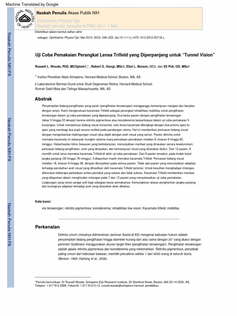 Extended Wearing Trial of Trifield Lens Device For "Tunnel Vision" | PDF | Pengembangan Diri