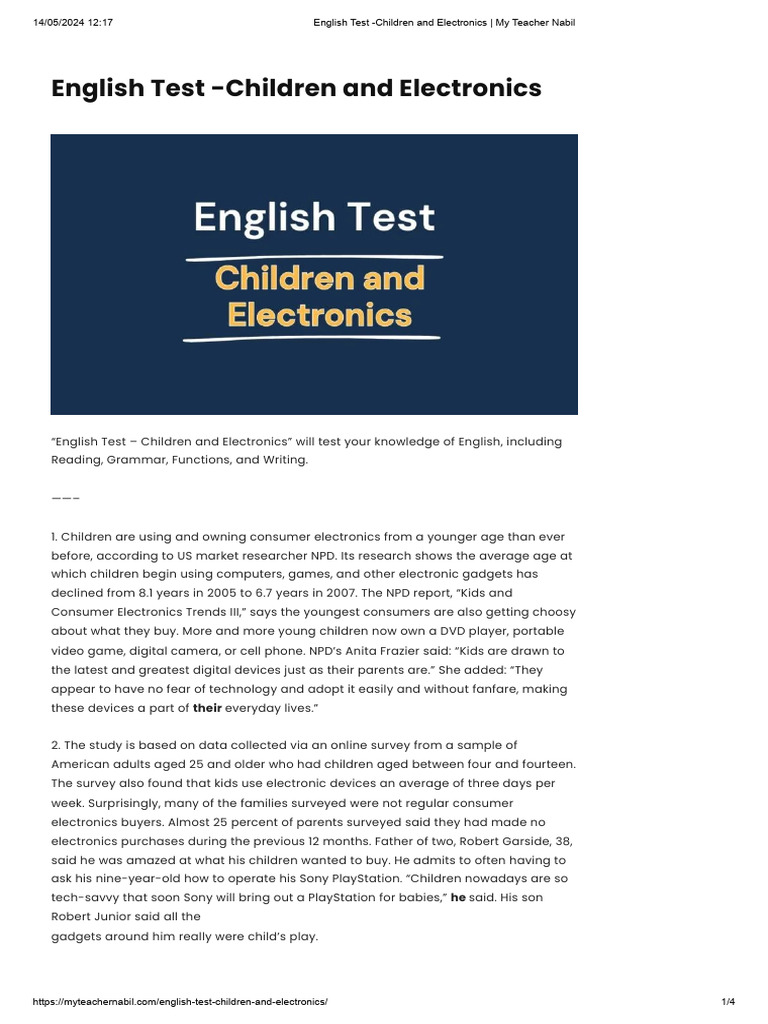 English Test: Children and Electronics | PDF | Consumer Electronics