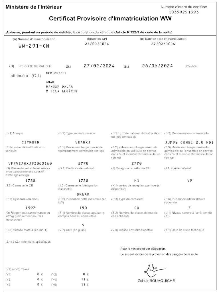 Certificat Provisoir D'immatriculation | PDF