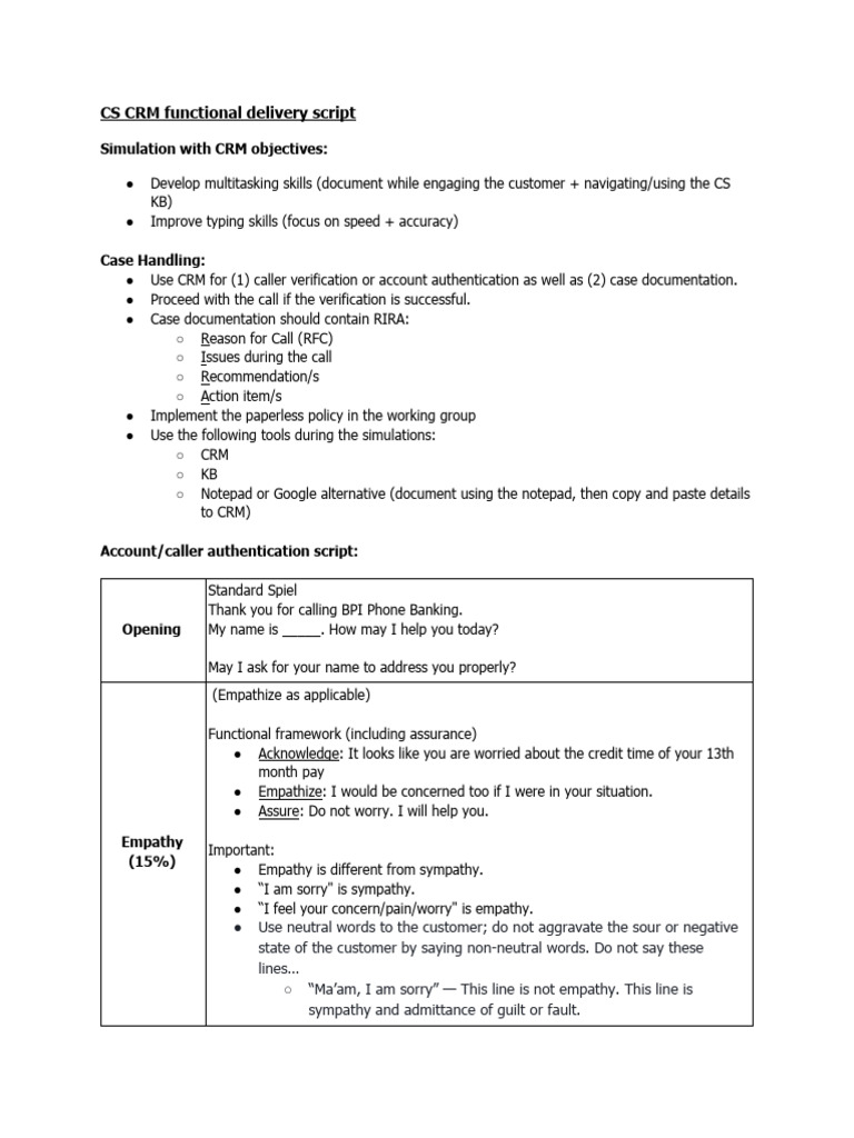 CS CRM Functional Delivery Script 2021 | PDF | Empathy | Customer Relationship Management