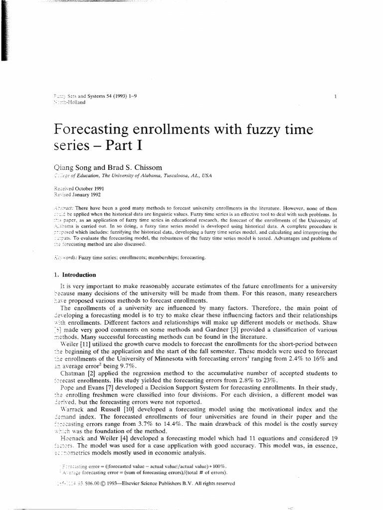 Forecasting With Fuzzy Time Series Part1 Pdf