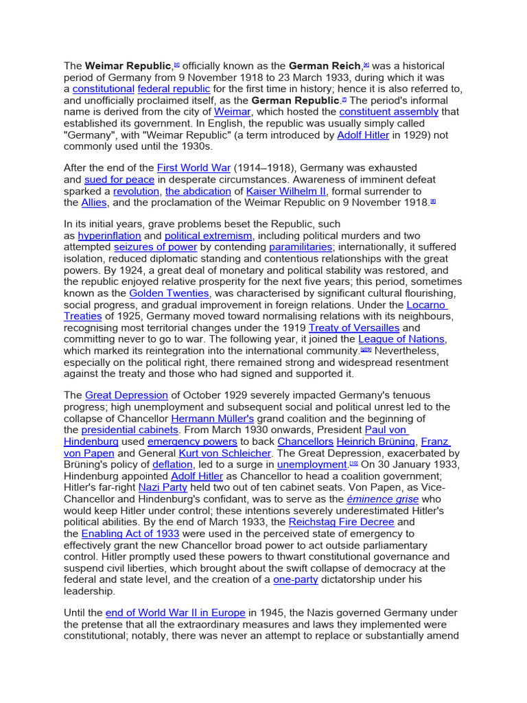The Weimar | PDF | Weimar Republic | Treaty Of Versailles