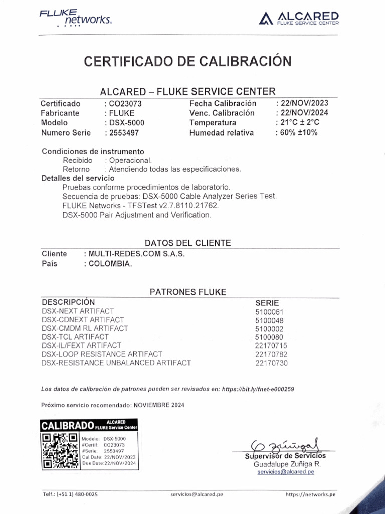 CERTIFICADO CALIBRACION EQUIPO DE COBRE 2024 DATOS | PDF