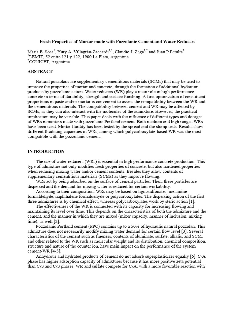 Fresh Mortar Properties with Pozzolans | PDF | Cement | Concrete