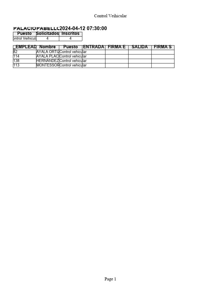 Registro de Control Vehicular | PDF