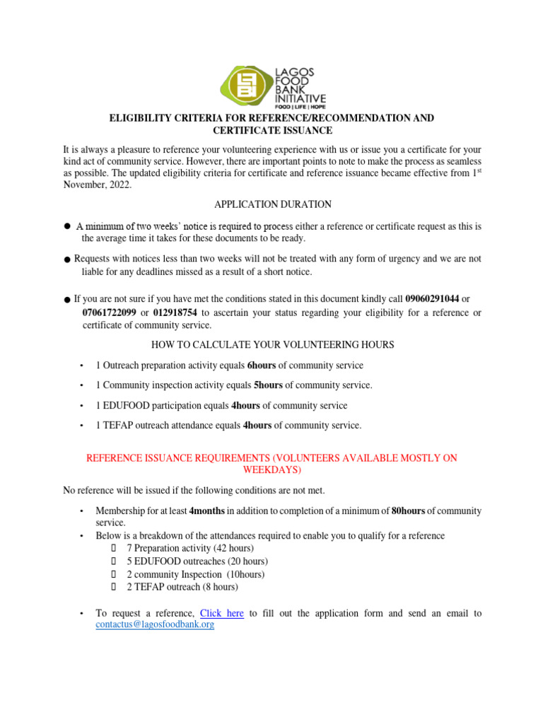 Eligibility Criteria For Reference and Certificate Issuance | PDF