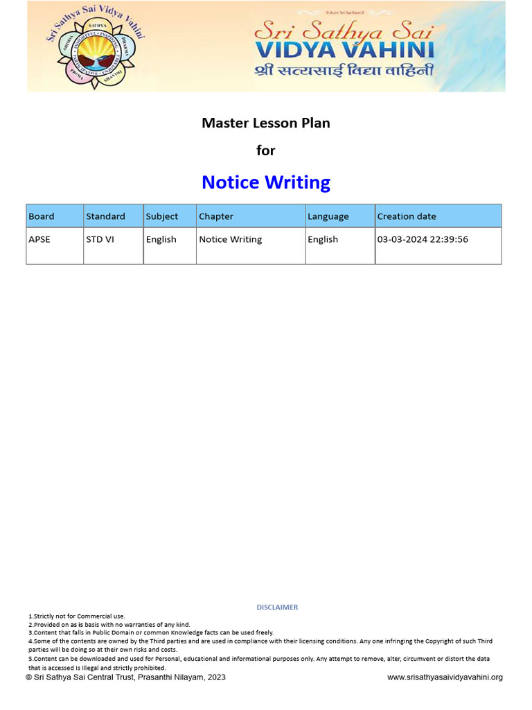 Notice Writing | PDF | Lesson Plan | Learning