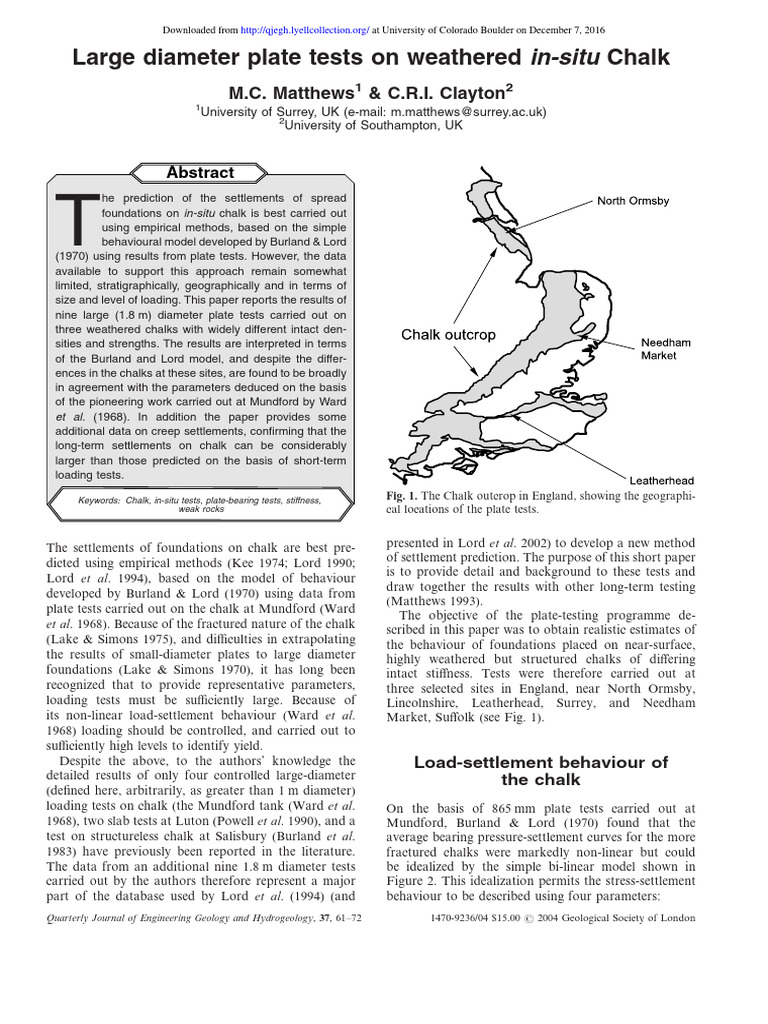 Large Diameter Plate Tests On Weathered In-Situ Chalk | PDF | Young's ...