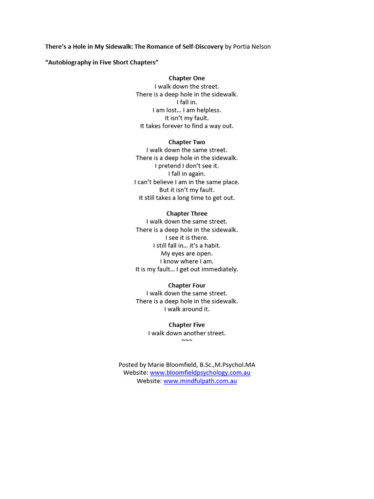 There S A Hole in My Sidewalk by Portia Nelson | PDF | Mystery ...