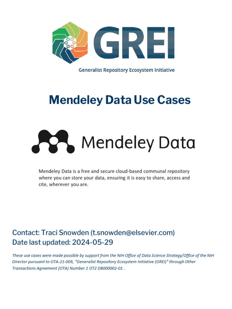Mendeley Data for NIH Researchers | PDF | Metadata | Data