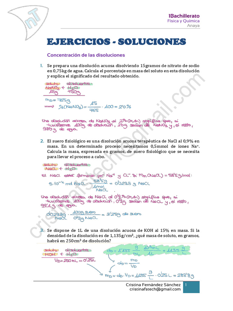 1bach Anaya Concentracion CFernandezSanchez-Soluciones A | PDF | Concentración | Solución acuosa