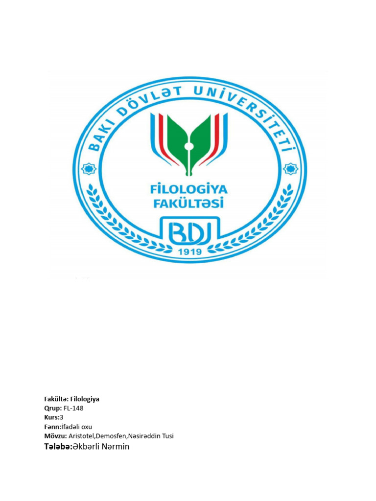 Tələbə:Əkbərli Nərmin: Fakültə: Filologiya Qrup: FL-148 Kurs:3 Fənn ...