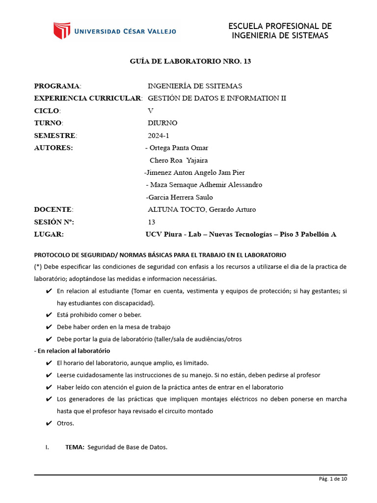 Guia de Laboratorio 13 | PDF | Servidor SQL de Microsoft | Bases de datos