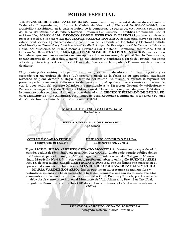 Keila Poder de Hacienda Pension | PDF | República Dominicana | Documento de identidad
