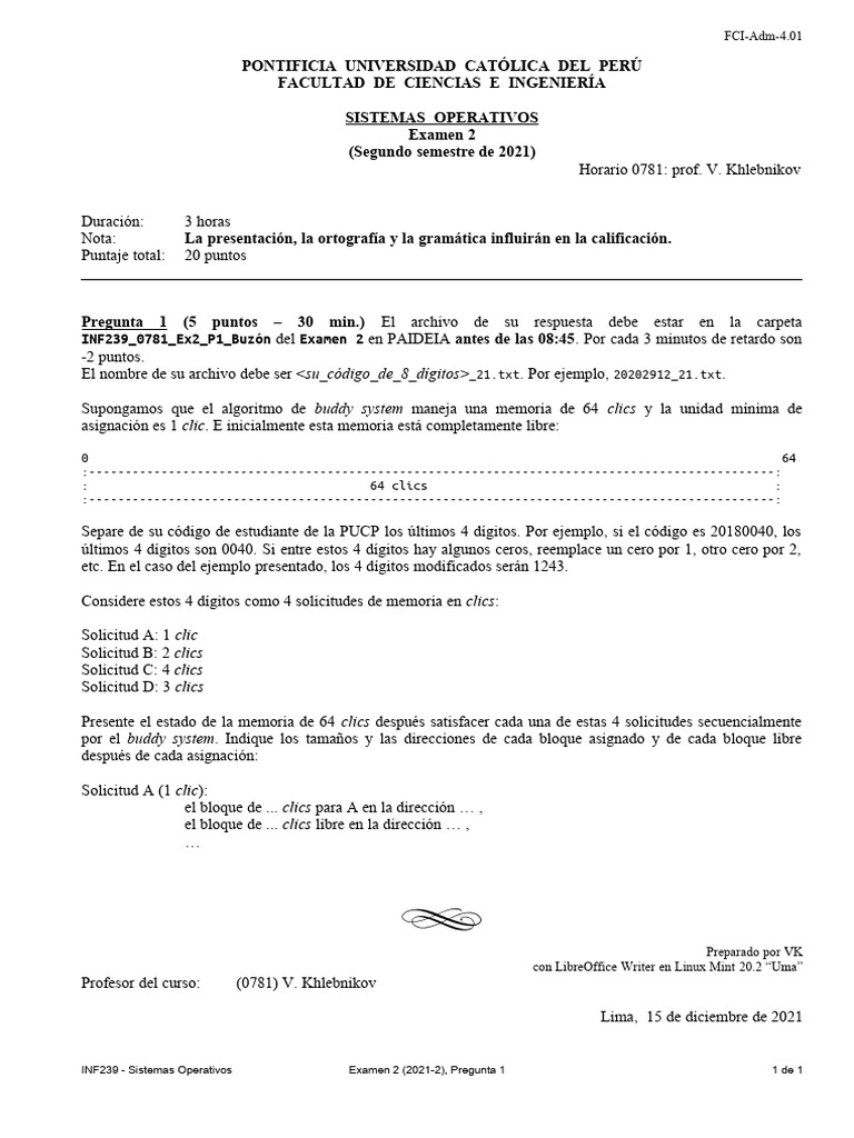 Inf239 2021-2 E2 | PDF | Archivo de computadora | Arquitectura de ...