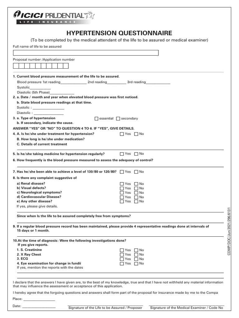 Hypertension Assessment Form | PDF | Hypertension | Blood Pressure