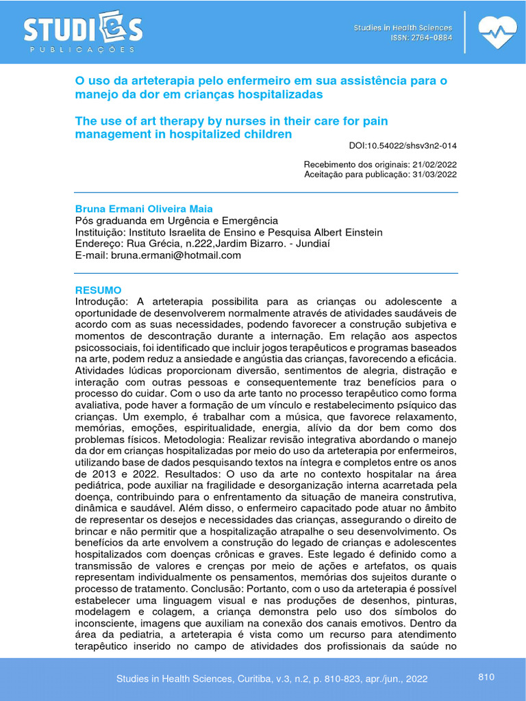 O Uso Da Arteterapia Pelo Enfermeiro em Sua Assistência para o Manejo ... O Uso Da Arteterapia Pelo Enfermeiro em Sua Assistência para o Manejo ...