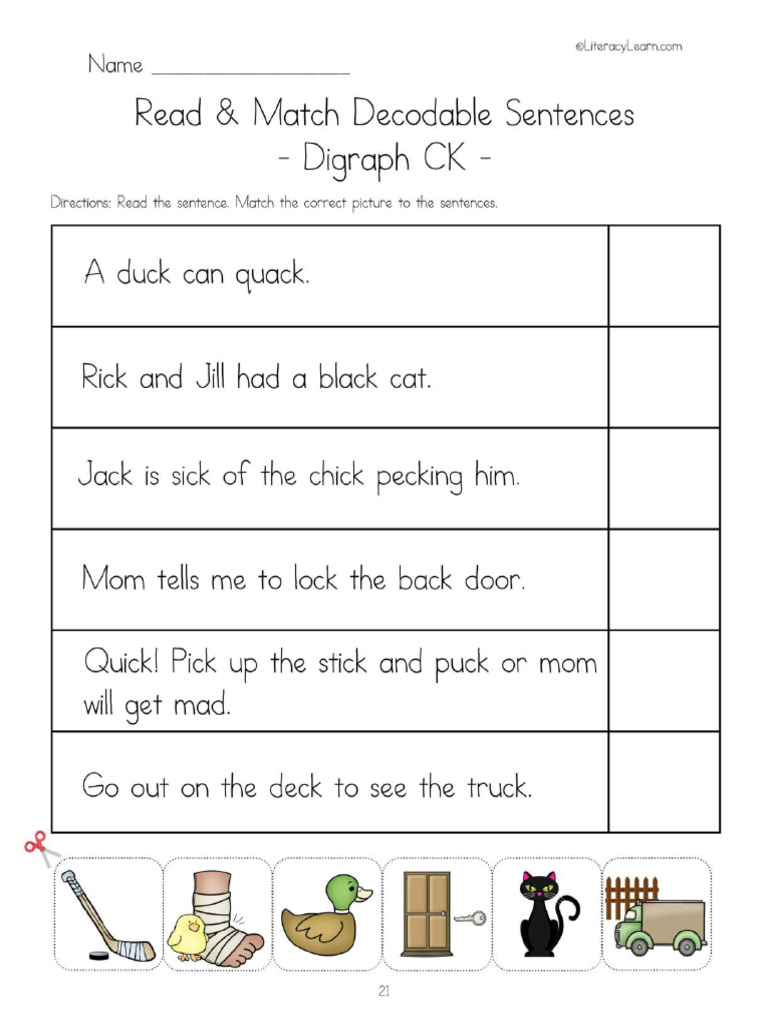 Digraph CK Decodable Sentences | PDF
