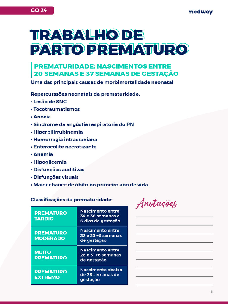 GO24 ExtSP 2024 FichaResumo GO Trabalho de Parto Prematuro - App | PDF | Gravidez ...