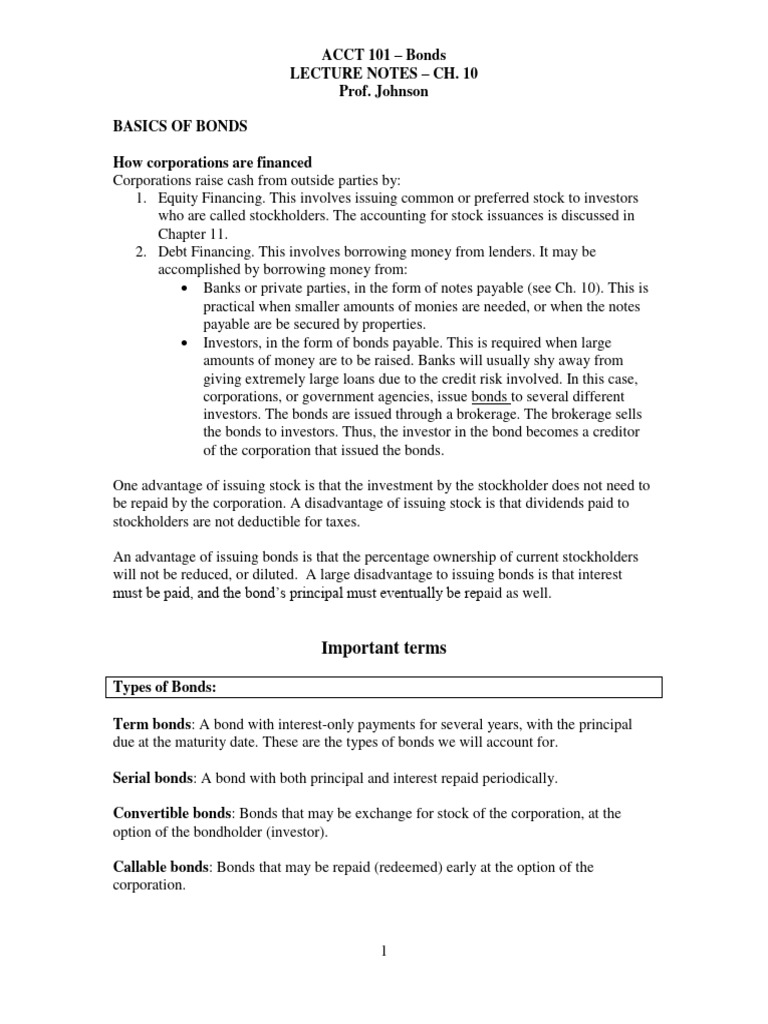 ACCT 101 Chapter 10 Handout | PDF | Bonds (Finance) | Debt