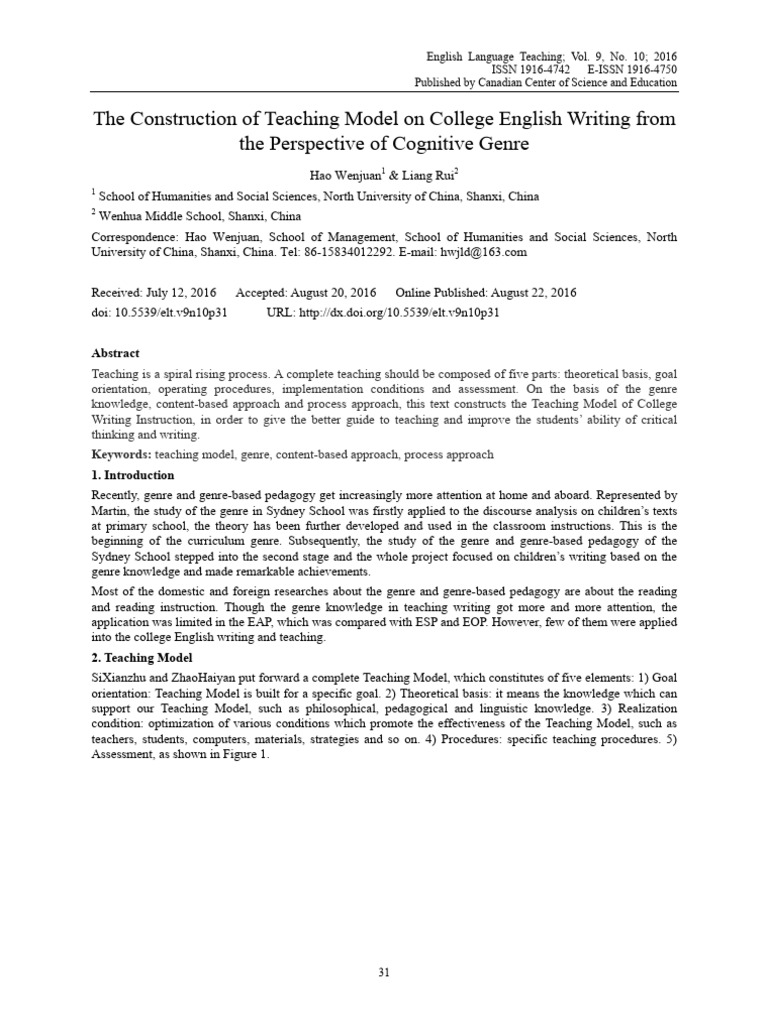 The Construction Of Teaching Model On College English Writing From The Perspective Of Cognitive