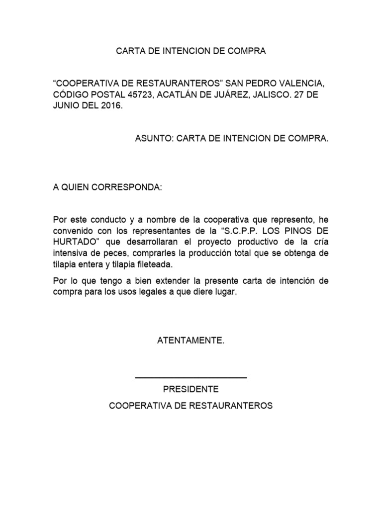 Carta de Intencion de Compra | PDF