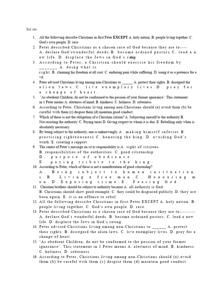 ss1 Crs 3rd Term Exam | PDF | Saint Peter | Disciple (Christianity)