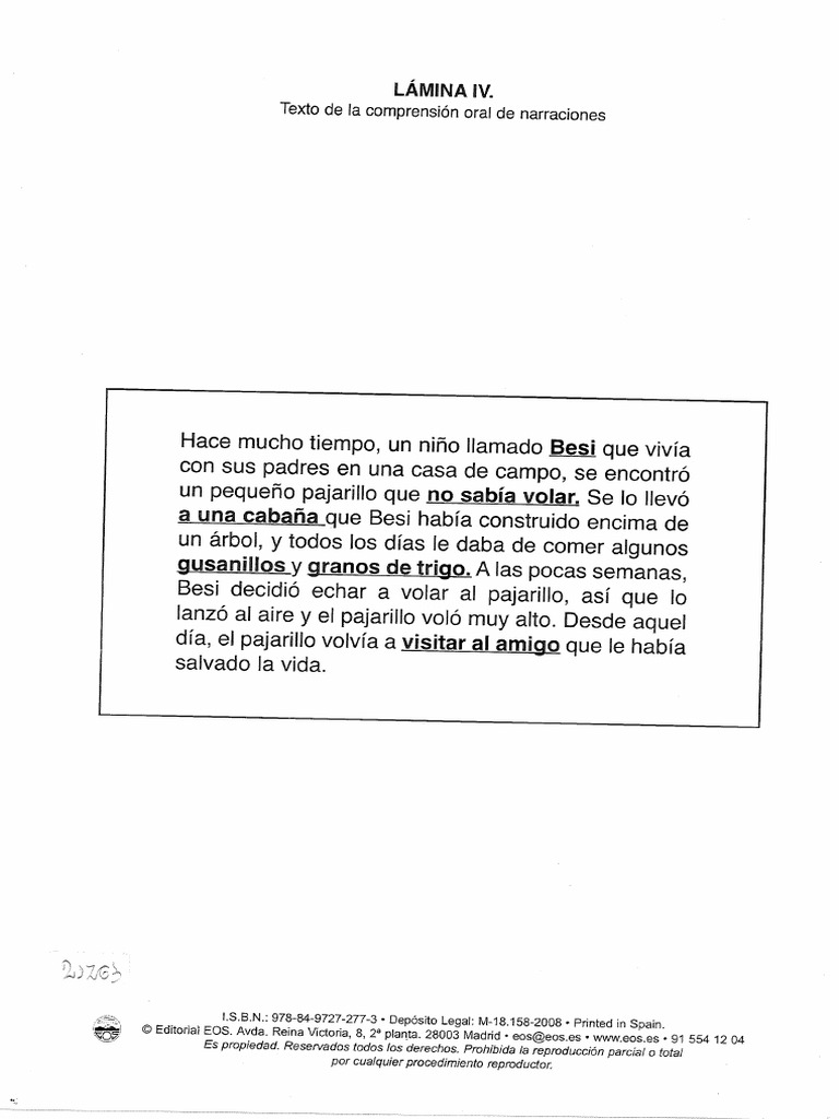 Lámina Iv. Texto de La Comprensión Oral de Narraciones | PDF