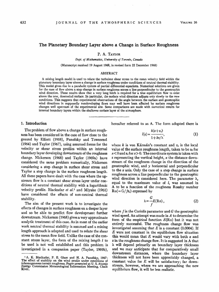 1322 The Planetary Boundary Layer Above A Change in Surface Roughness ...