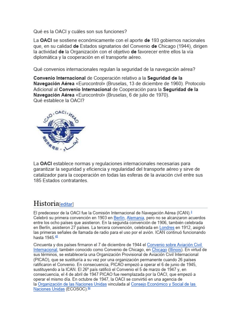 Funciones y Objetivos de la OACI | PDF | Negocios | Finanzas y dinero