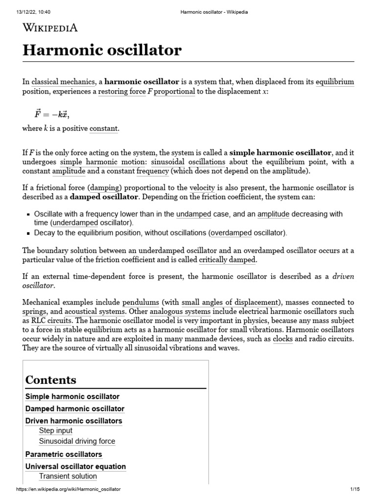 776 Harmonic Oscillator - Wikipedia | PDF | Damping | Oscillation
