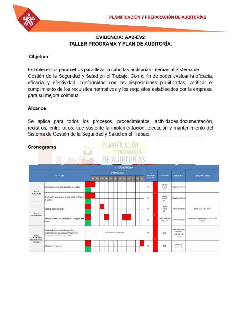 Formato Evidencia AA2 Ev2 Taller Programa y Plan de Auditoria | PDF | Auditoría | Planificación